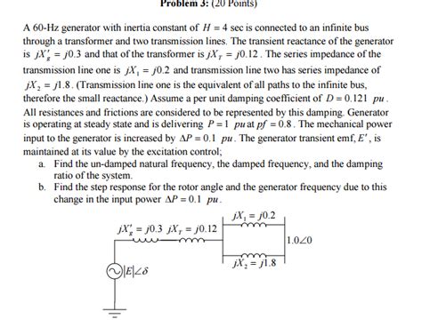 Solved A 60 Hz Generator With Inertia Constant Of H 4 Sec