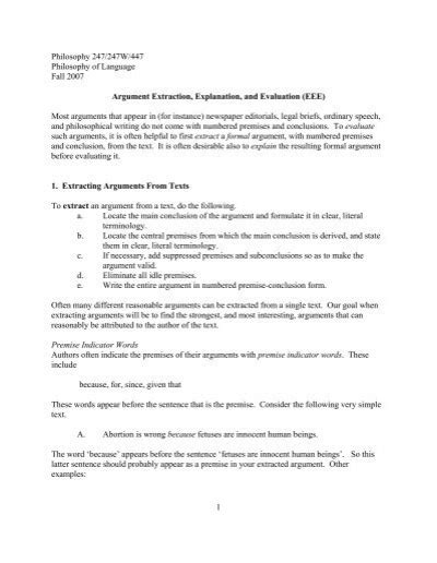 Extraction Explanation And Evaluation Of Arguments Handout