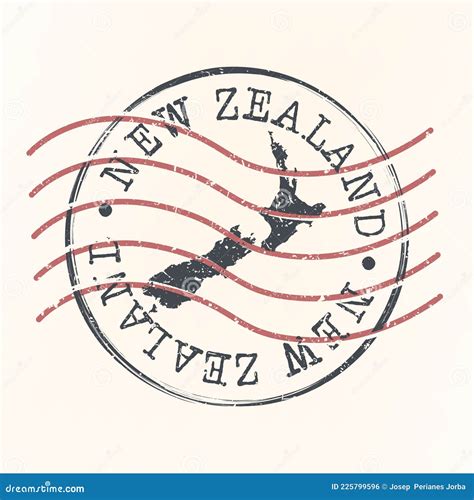 New Zealand Stamp Postal Map Silhouette Seal Passport Round Design