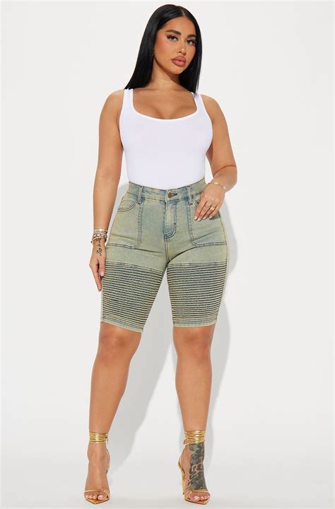 Heating Up Moto Stretch Denim Bermuda Shorts Vintage Wash Fashion Nova