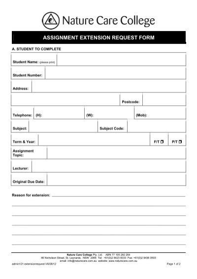 Assignment Extension Request Form Nature Care College