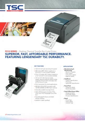 Tsc P210 Barcode Printer 4 Inch Resolution 203 Dpi 8 Dots Mm At