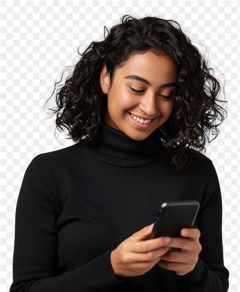 Download Premium Png Of Png Smiling Woman Using Smartphone By Benjamas