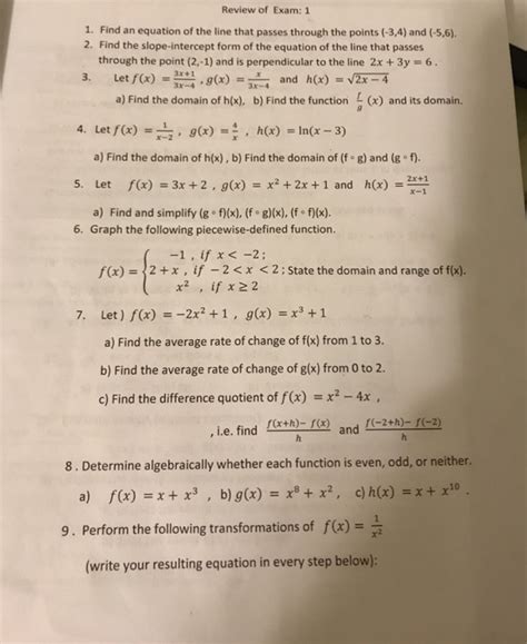 Solved Review Of Exam Find An Equation Of The Line Chegg