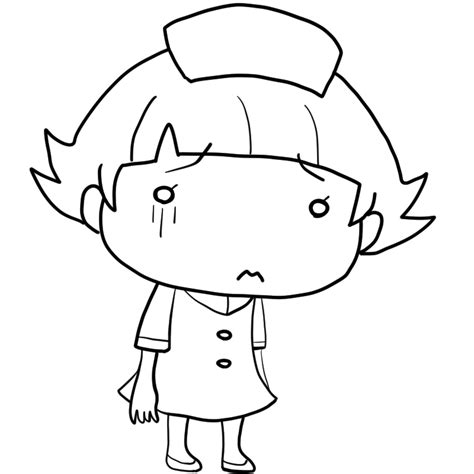 落ち込む看護師のぬり絵イラスト｜かわいい無料イラスト