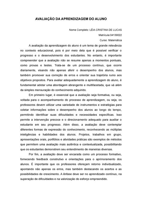 Atividade Contextualizada Didática AVALIAÇÃO DA APRENDIZAGEM DO ALUNO