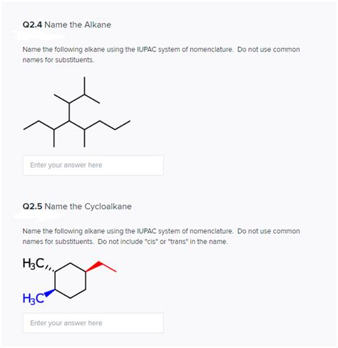 solved q2 4 name the alkane name the following alkane using