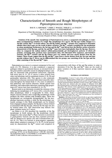 Pdf Characterization Of Smooth And Rough Morphotypes Of Peptostreptococcus Micros