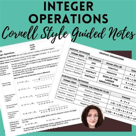integer operations avid style guided notes with key by always room for pi