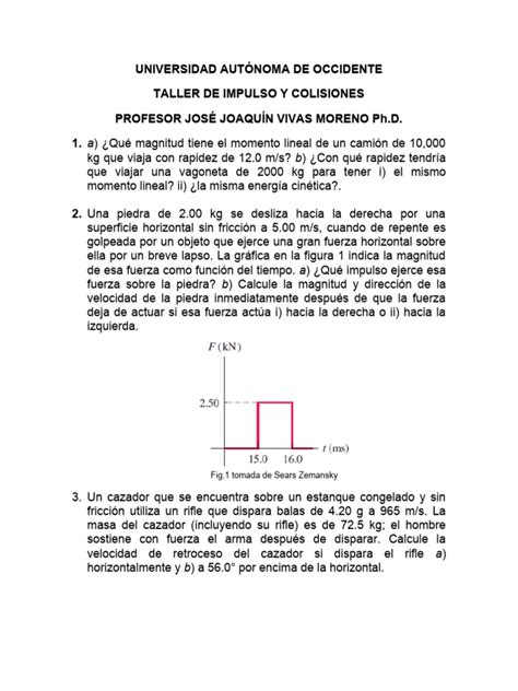 Taller De Impulso Y Colisiones 1 Pdf Fuerza Física Aplicada E