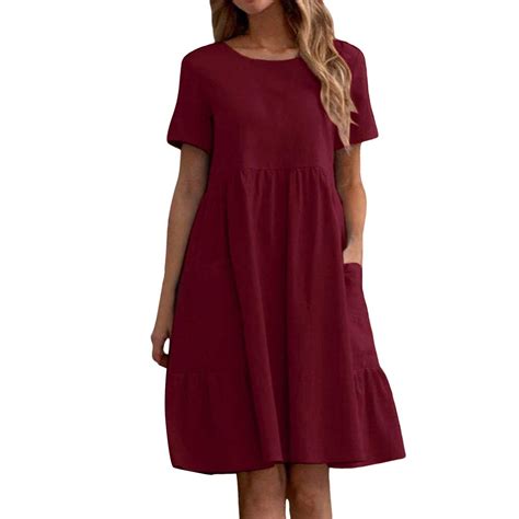 Vbarhmqrt Female Linen Dress Plus Size 5x Women Fashion Solid Vintage