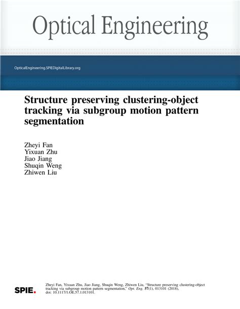 Pdf Structure Preserving Clustering Object Tracking Via Subgroup Motion Pattern Segmentation