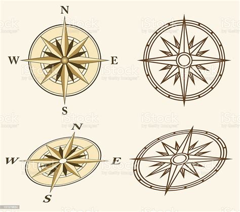 Illustrations Of Four Compasses Stock Illustration Download Image Now