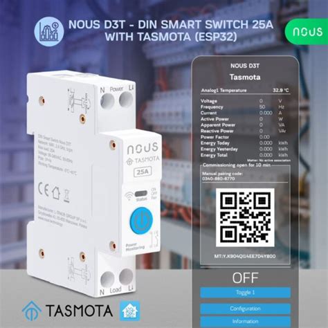 Nous D3t Din Rail Compatible Wi Fi Relay Module With Tasmota Firmware Matter Compatible 25a