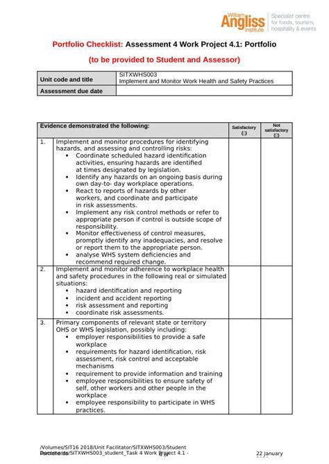 Sitxwhs003 Implement And Monitor Work Health And Safety Practices