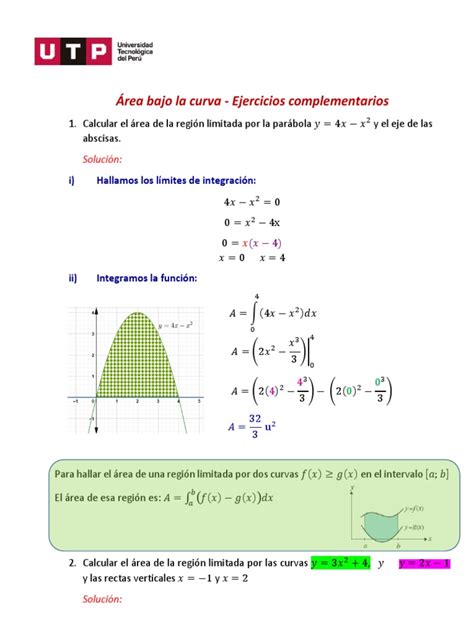 S12s1 área Bajo La Curva Ejercicios Complemetarios Resueltos Pdf