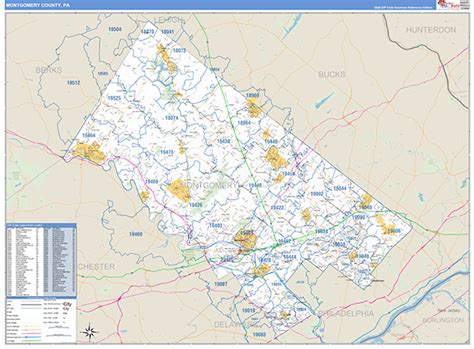 Montgomery County Pa Zip Code Wall Map Basic Style By Marketmaps