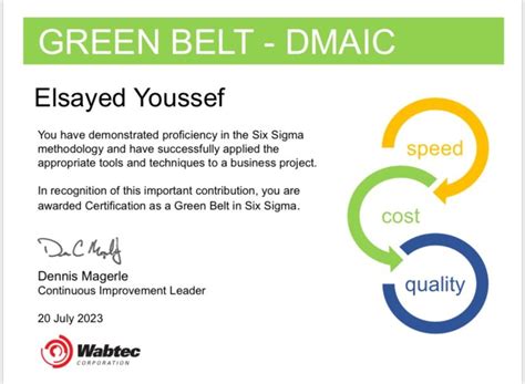 I Am Delighted To Share That I Have Successfully Earned My Green Belt In Six Sigma Certification