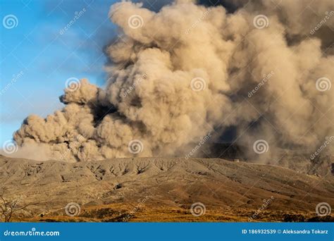 Spectacular View Of Mount Aso Largest Active Volcano In Japan Venting