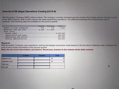Solved Exercise 6 56 Algo Operations Costing Lo 6 4 Witt