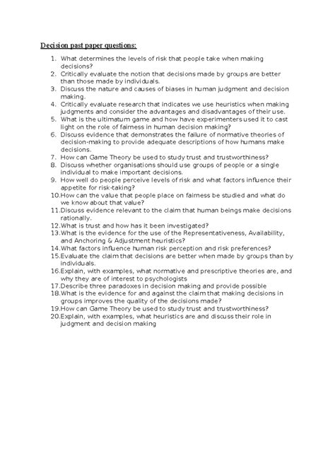 Decision Past Paper Questions Decision Past Paper Questions What Determines The Levels Of