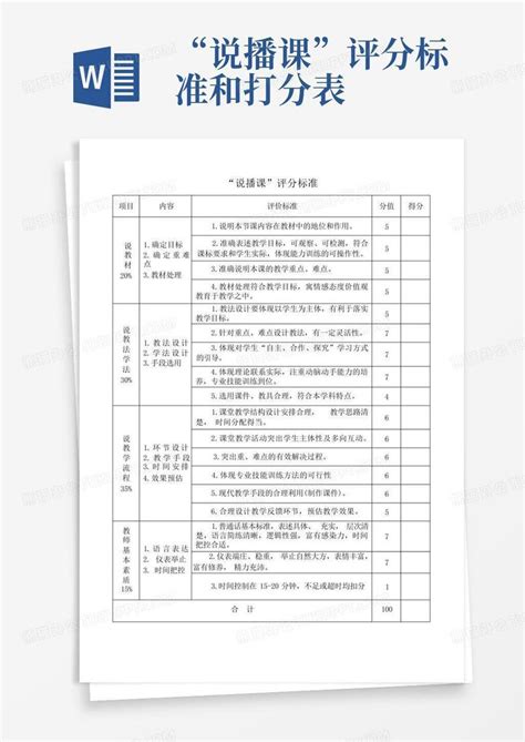 “说播课”评分标准和打分表word模板下载编号lppwkpdy熊猫办公