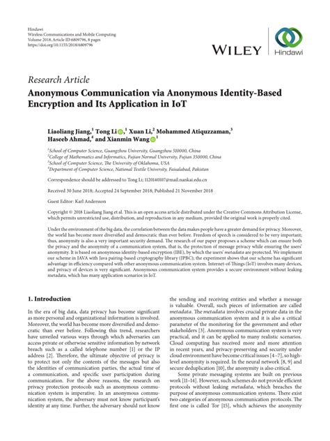 Pdf Anonymous Communication Via Anonymous Identity Based Encryption And Its Application In Iot