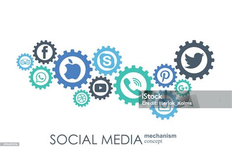 소셜 미디어 연결 개념입니다 통합된 원와 디지털 인터넷 네트워크에 대 한 아이콘 백그라운드를 추상화 연결 통신 기술 글로벌 개념 벡터 Infograp 그림입니다 Brand