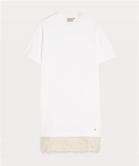 DINTE oversized jurk met faux feathers - Off White | JOSH V | Official ...