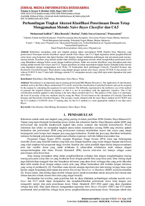 Pdf Penerapan Data Mining Pada Penerimaan Dosen Tetap Menggunakan Metode Naive Bayes