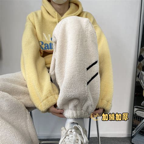 羊羔毛休闲裤男冬季加绒加厚宽松束脚卫裤青少年潮牌保暖重磅裤子 Taobao