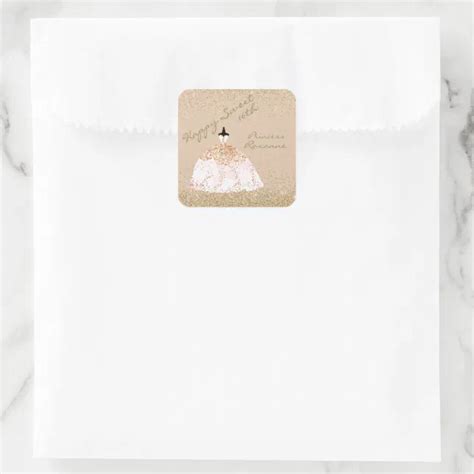 Girly Rose Gold Personalized Sweet 16th Birthday Square Sticker Zazzle
