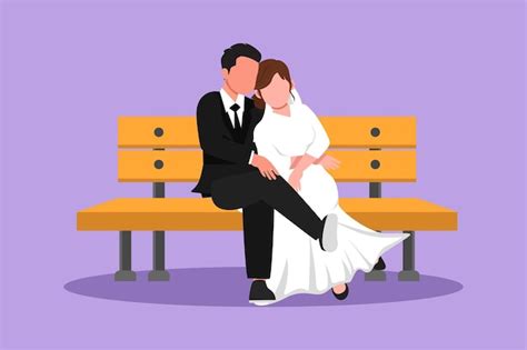 Conception Graphique à Plat Dessinant Un Couple Marié Romantique Sur Un