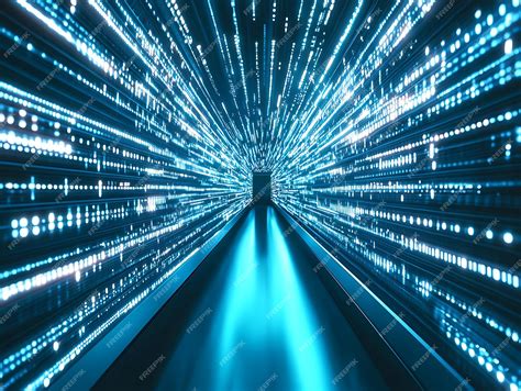 abstract binary code matrix with glowing blue lights and particle