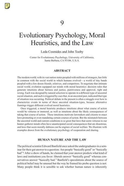 Pdf 9 Evolutionary Psychology Moral Heuristics And The Law · 9