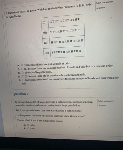 Solved A Fair Coin Is Tossed 12 Times Which Of The