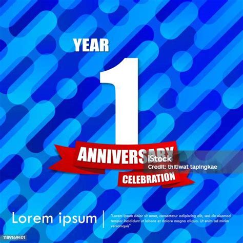 1주년 기념 엠블럼 파란색 액체 추상 배경에 빨간 리본 축하 인사말 및 초대 카드에 대한 벡터 일러스트 템플릿 디자인기념일 우아함 로고 1에 대한 스톡 벡터 아트 및 기타