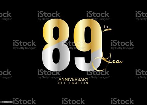 89 주년 기념 금색과 은색 벡터 템플릿 89 숫자 로고 디자인 89 번째 생일 로고 로고 타입 기념일 축하를위한 벡터 기념일