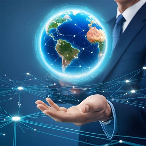 Businessman Hand Holding Digital Earth Globe Business Strategy