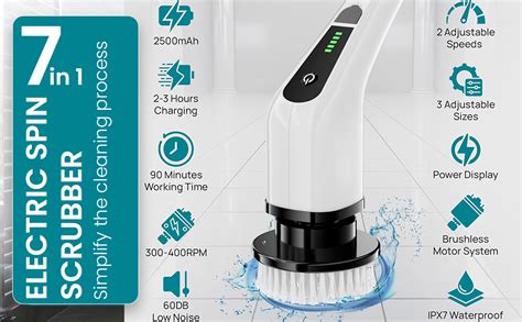 7 In 1 Electric Spin Scrubber With Long Handle Cordless
