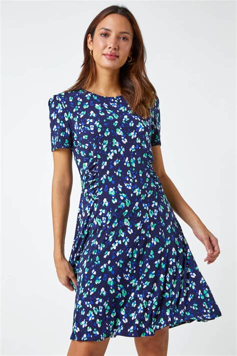 Panelled Ditsy Floral Print Dress In Navy Roman Originals Uk