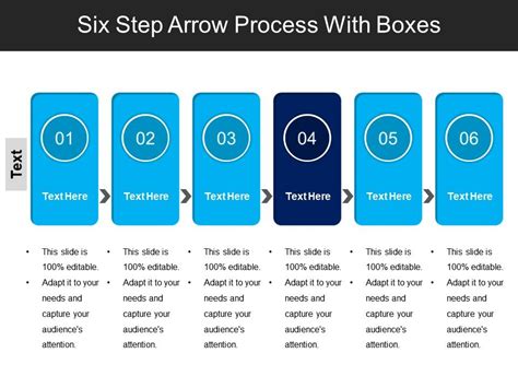 Six Step Arrow Process With Boxes Presentation Graphics