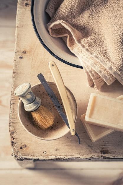 Premium Photo Vintage And Classic Tools For Shave With Soap And Brush