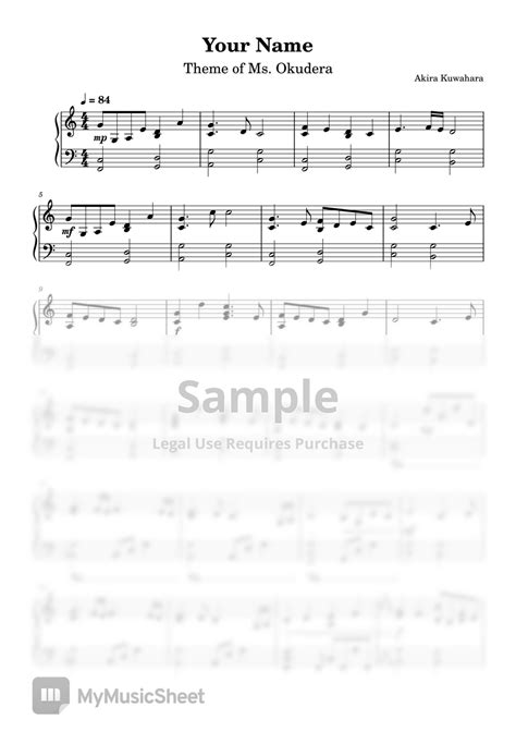 Akira Kuwahara Your Name Theme Of Ms Okudera Anime Song Sheet By