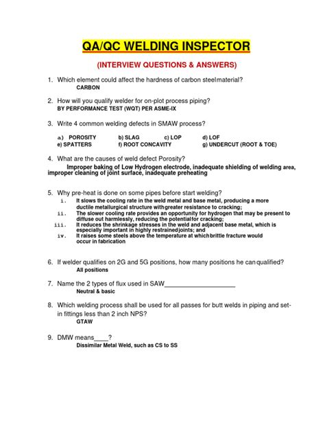Welding Qc Inspector Interview Questions Pdf