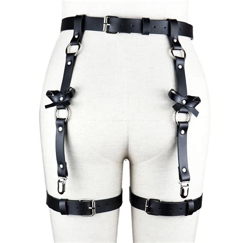 Woherb Women Punk Gothic Leather Garter Belt Sexy Body Waist Straps