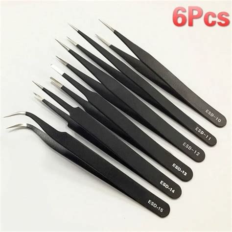 정전기 방지 Esd 스테인레스 스틸 핀셋 6 개 유지 보수 도구 수리 도구산업용 핀셋 Aliexpress