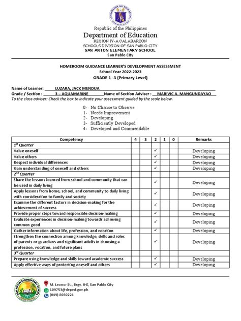 Homeroom Assessment Tool Checklist Pdf Decision Making School