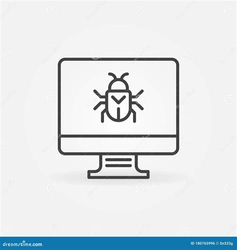 Pc Display With Computer Virus Or Bug Vector Outline Icon Stock Vector Illustration Of Hacking