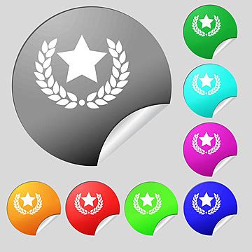 Vector Set Of Eight Multicolored Round Buttons And Stickers Featuring A Star Award Icon Vector